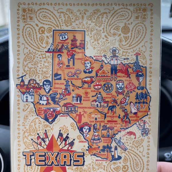 Texas Map Postcard: Texas Icons Art, 6x4.25" - Etsy