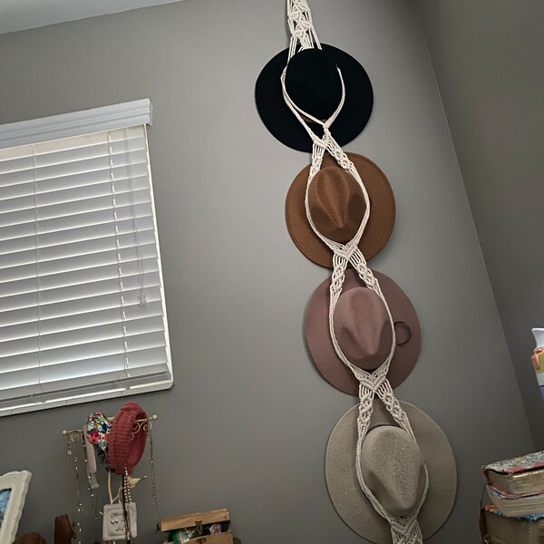 Macrame Hat Holder, Vintage Hat Storage, Macrame Vine, Handmade Hat ...