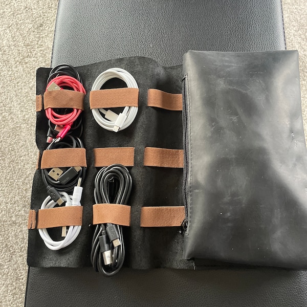 Leather Cable and Charger Organizer Bag, Handmade Cord Organizer ...