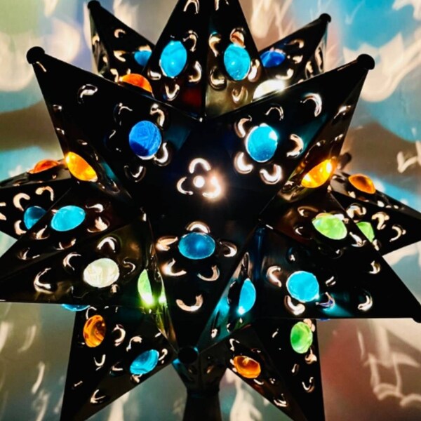 Tin Punched Handmade Star Tree Topper Handmade Brown With Multicolored ...