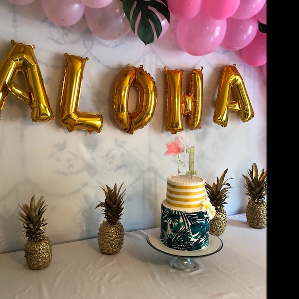 Aloha Balloon Banner - Aloha Theme Party Decor - Gold Foil Balloons ...