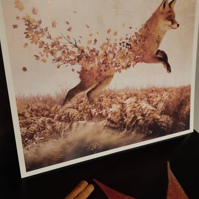 Art Print: Autumn Fox Fall Leaves Wall Decor Cute Gift - Etsy