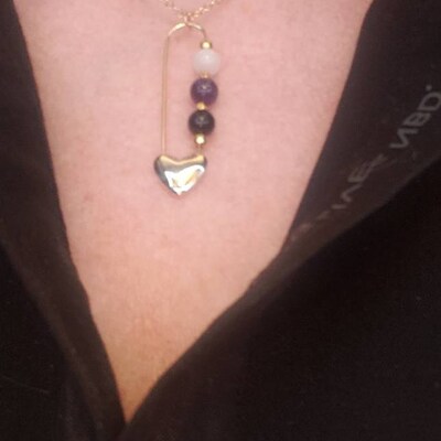 Handmade Empath Protection Necklace, Dainty Heart Safety Pins With ...