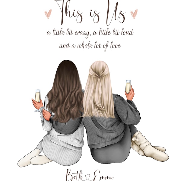 Custom Friend Prints, Friends Portrait Illustration, Personalised Wall ...