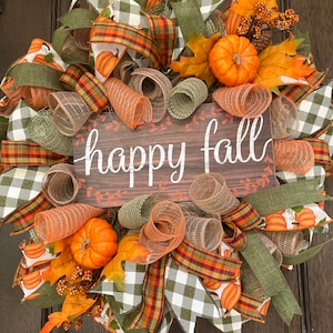 Fall Wreath, Pumpkin Wreath. Happy Fall Wreath, Thanksgiving Wreath ...
