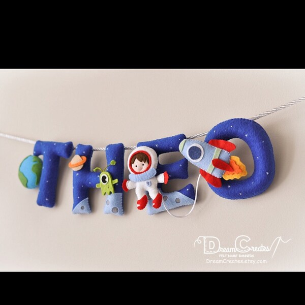 Felt Name Banner, Outer Space Name Banner, Nursery Decor, Personalized ...