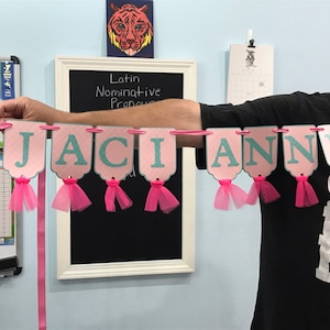Girl's Name Banner With Crowns Girls Pink and Gold - Etsy