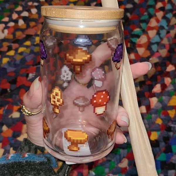 Light Academia Cottagecore Libbey Cup Can Shaped Glass With Lid and ...