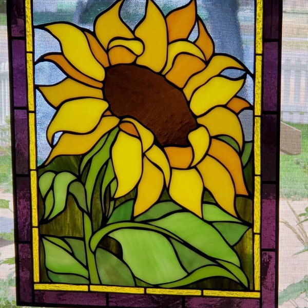 Stained Glass Panel Yellow Sunflower Stained Glass Window Hangings