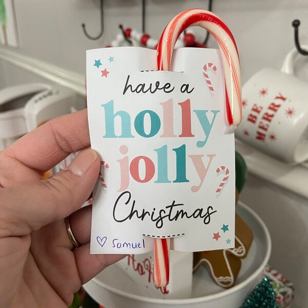 Holly Jolly Christmas Candy Cane Holder, Printable Candy Cane Tag ...