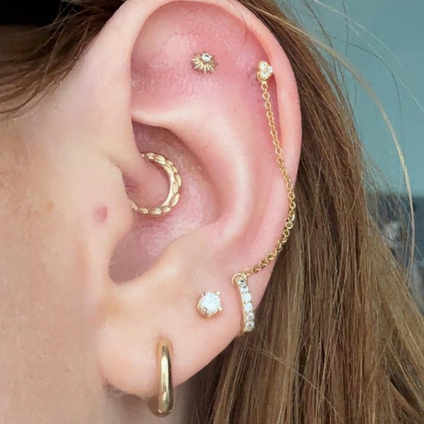 14K Solid Gold Barbed Wire Septum Ring, Gold Seam Hoop Ring, Helix Hoop ...