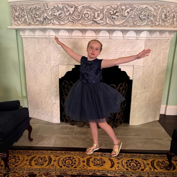 Navy Blue 3D Floral V-back Knee Length 4 Layer Tulle Wedding Flower ...