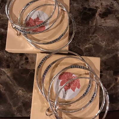 Mothers Names Bracelet, Sterling Silver Bangles, Rose Gold Fill Heart ...