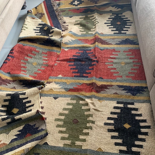 Custom Size Indian Handwoven Kilim Wool Jute Rug, Multicolour Decor Rug ...