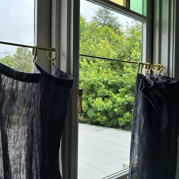 2 Vintage 16" to 24" Extendable French Paris Brass Cafe Rods + 4 Fixing ...