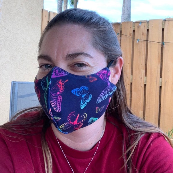 Blue Butterfly Face Mask / 100% Cotton / Reusable, Washable / Double ...
