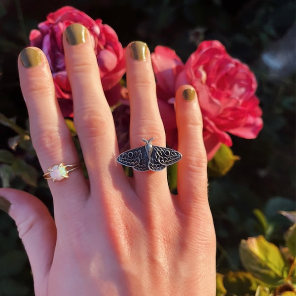 Moth Ring, Sterling Silver Moth Ring, Silver Moth Ring, Large Moth Ring ...