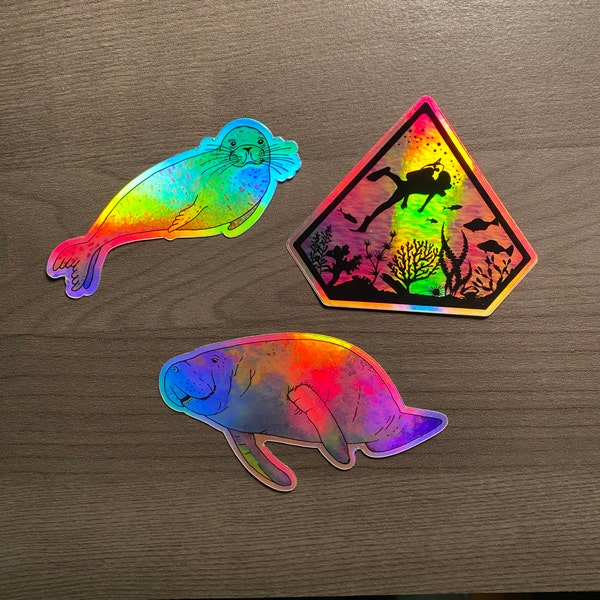 Scuba Diver Sticker, Vinyl Holographic Sticker, Scuba Diving Sticker ...