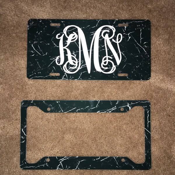 Marble Monogram License Plate: Personalized Car Tag White or Black - Etsy
