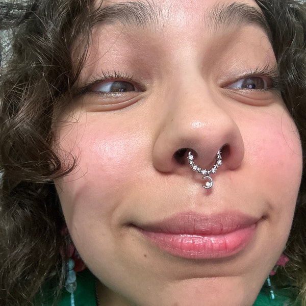 16G Moon Dangle Septum Ring/daith Earrings/helix Hoop/septum Clicker ...
