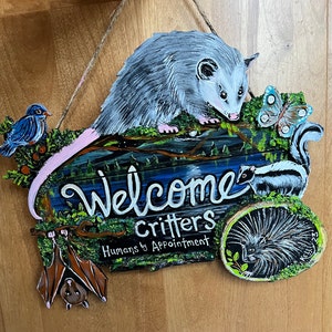 Opossum Sign With Turtle and Moth - Etsy