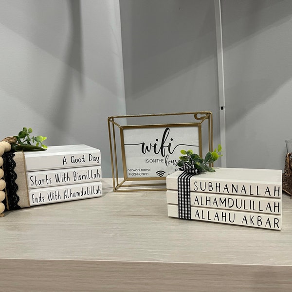Large Islamic Wooden Book Stack Decor Start With Bismillah - Islamic ...