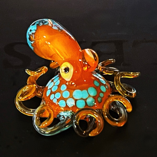 Blown Glass Orange and Blue Octopus Glass Figurine Octopus Glass Ocean ...