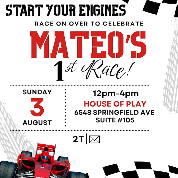 Editable Race Car Birthday Invitation, Sport Race Car Invite, Boys ...