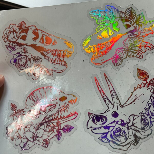 Floral Dinosaur Sticker Holographic Dino Dinosaur Stickers Floral ...