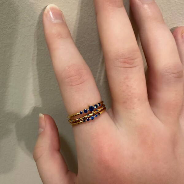 Sapphire Stacking Ring Set by Caitlyn Minimalist Set of 3 Dainty Blue Gemstone Rings Sapphire ...