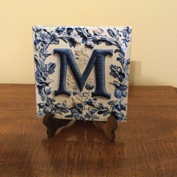M Letter Monogram Ceramic Art Tile Grandmillennial Style Decor Home Art ...