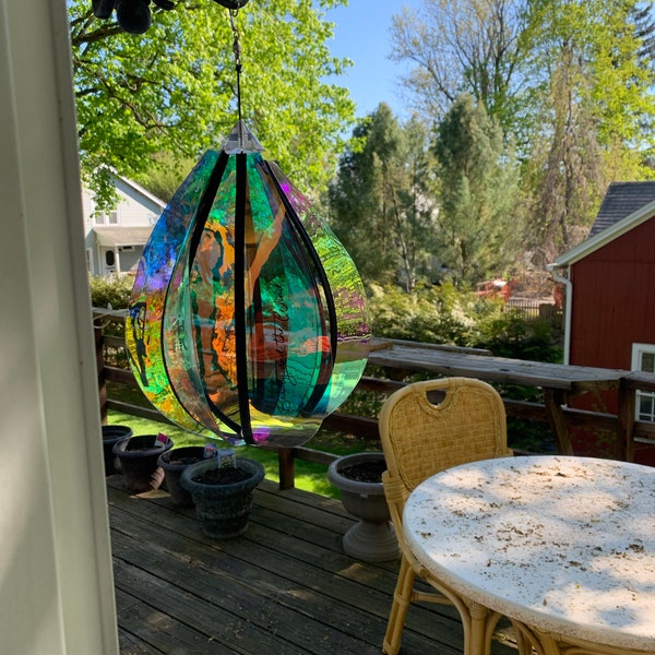 Rainbow Spinning Garden Wind Art, Hanging Design Sculpture for Outdoors ...