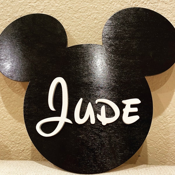 Mickey or Minnie Mouse Baby Name Laser Cut Sign. Door Hanger. Wall ...