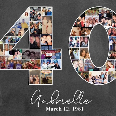 40th Birthday Photo Collage, Number 40 Anniversary Gift, Custom Gift ...