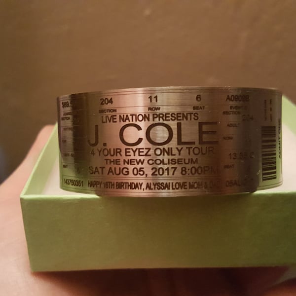 Concert Ticket Bracelet, Silver or Gold Stainless Steel Cuff Bracelet ...