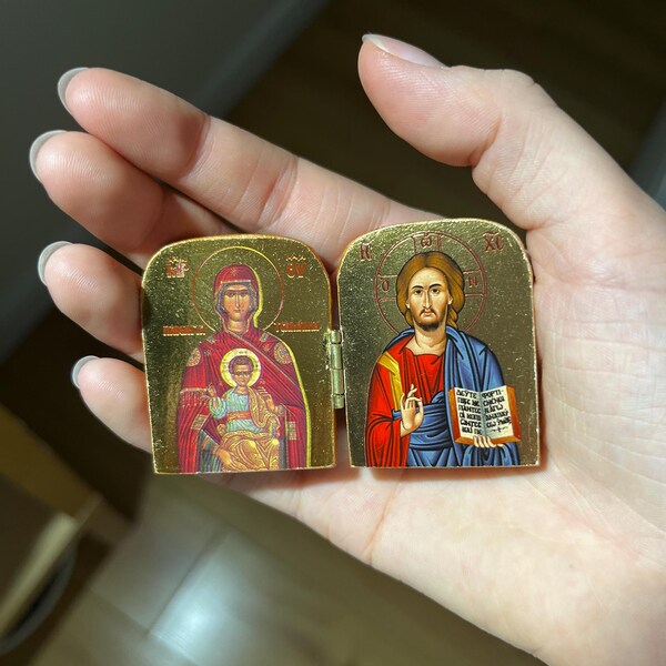 Mini Orthodox Diptych Icon: Virgin Mary and Jesus, Christian Decor - Etsy