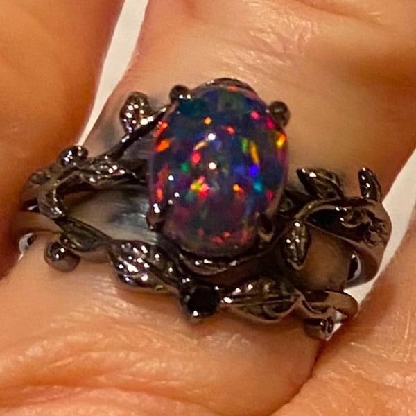 Antique Alexandrite Engagement Ring Set 2 Pcs Art Deco Leaf Wedding ...