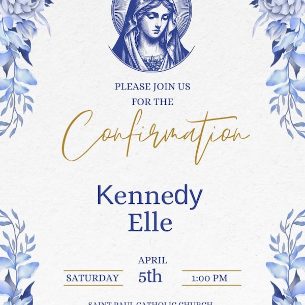 Marian Floral Catholic Wedding Invitation Template Religious Wedding ...