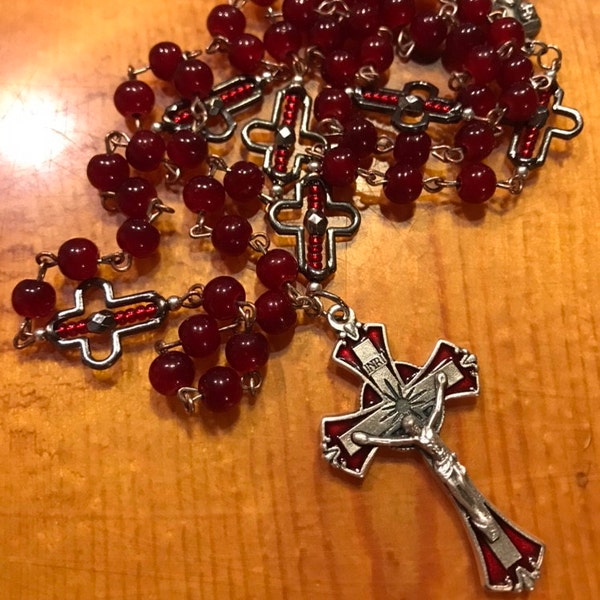 Lot of 2 Jesus Red Enamel Crucifix Rosary Cross Made in ITALY Silver ...