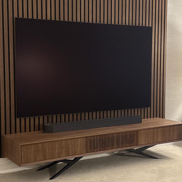 Walnut Mid Century Modern TV Stand, Slatted Door Lowboard - Etsy
