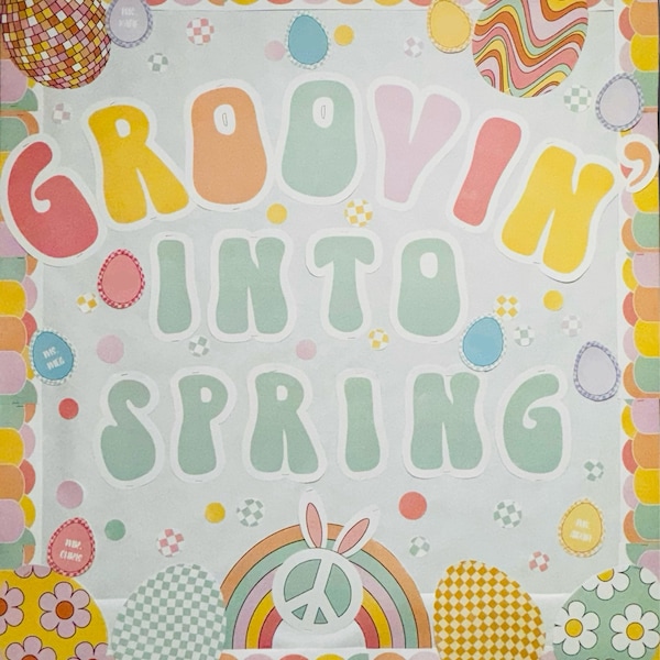 Retro Spring Bulletin Board Kit, Acrostic Poem, Pastel Spring Theme ...