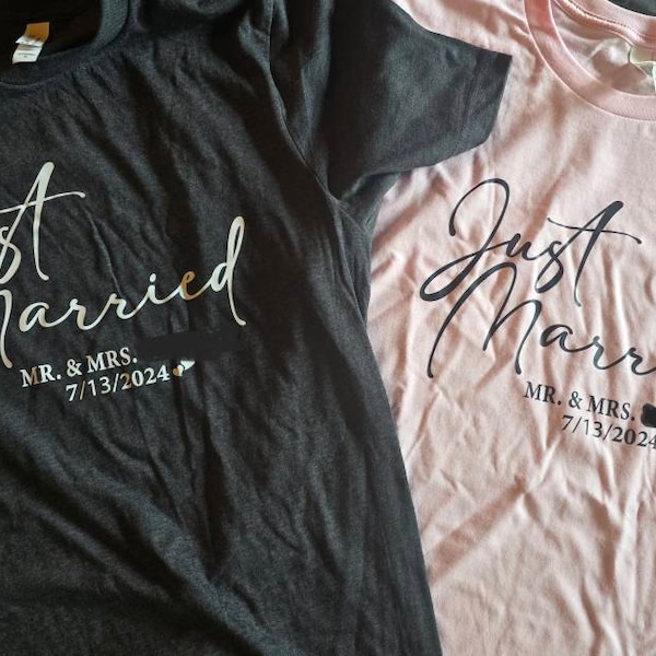 Just Married T-shirt, Personalized Husband and Wife Couples Honeymoon T ...
