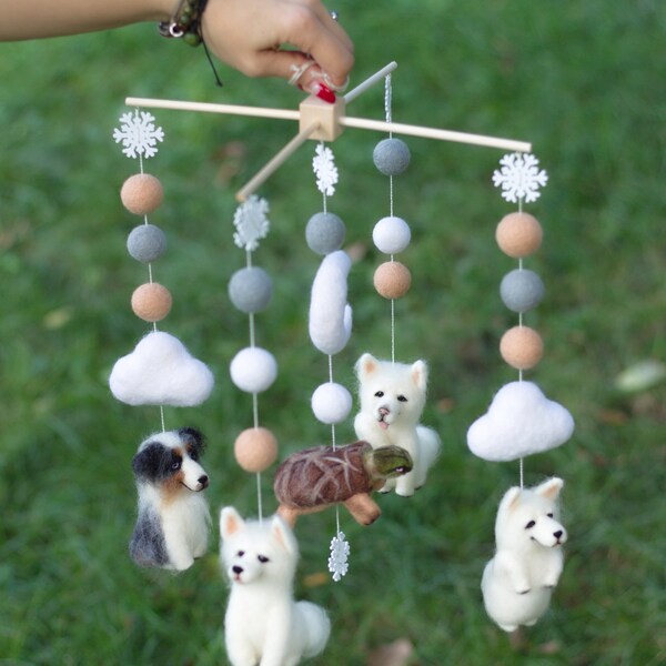 Сustomized Felted Baby Mobile. Nursery Felted Mobile With Cats ...