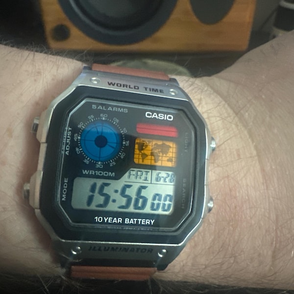 Custom Casio AE-1200 Watch: Silver Case,saddle Brown Leatherette ...