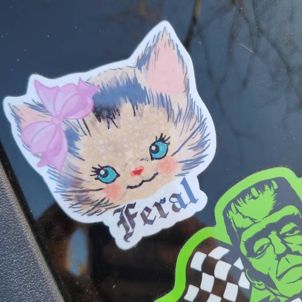 Feral Kitten Sticker | Cute Vintage Cat | Existential Dread | Funny ...