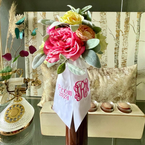 Monogrammed Bouquet Sash- Silk and Grosgrain Ribbon Prom Homecoming ...