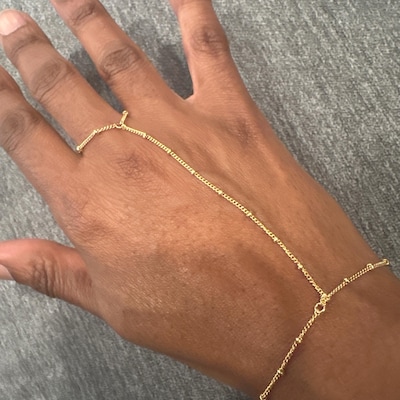 Beaded Hand Chain / Ring Bracelet in 14/20 Gold-fill - Etsy