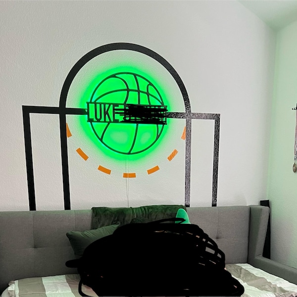 Custom Basketball Monogram Metal Sign With LED Lights , Personalized ...