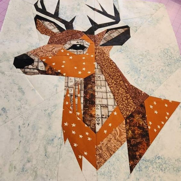 Deer FPP Quilt Pattern: Modern FPP • Animal Patchwork Quilt Block • FPP ...