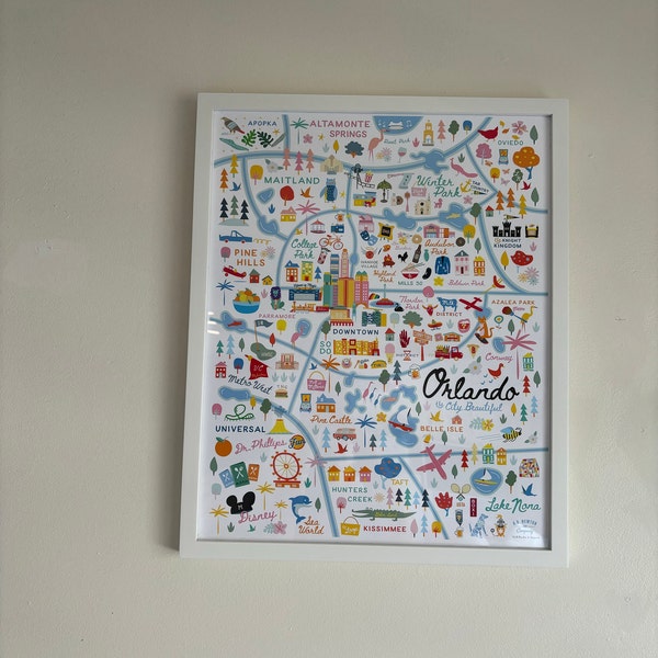 Orlando Fl Map Art Wall Decor | City Map Orlando Florida | Art Print ...